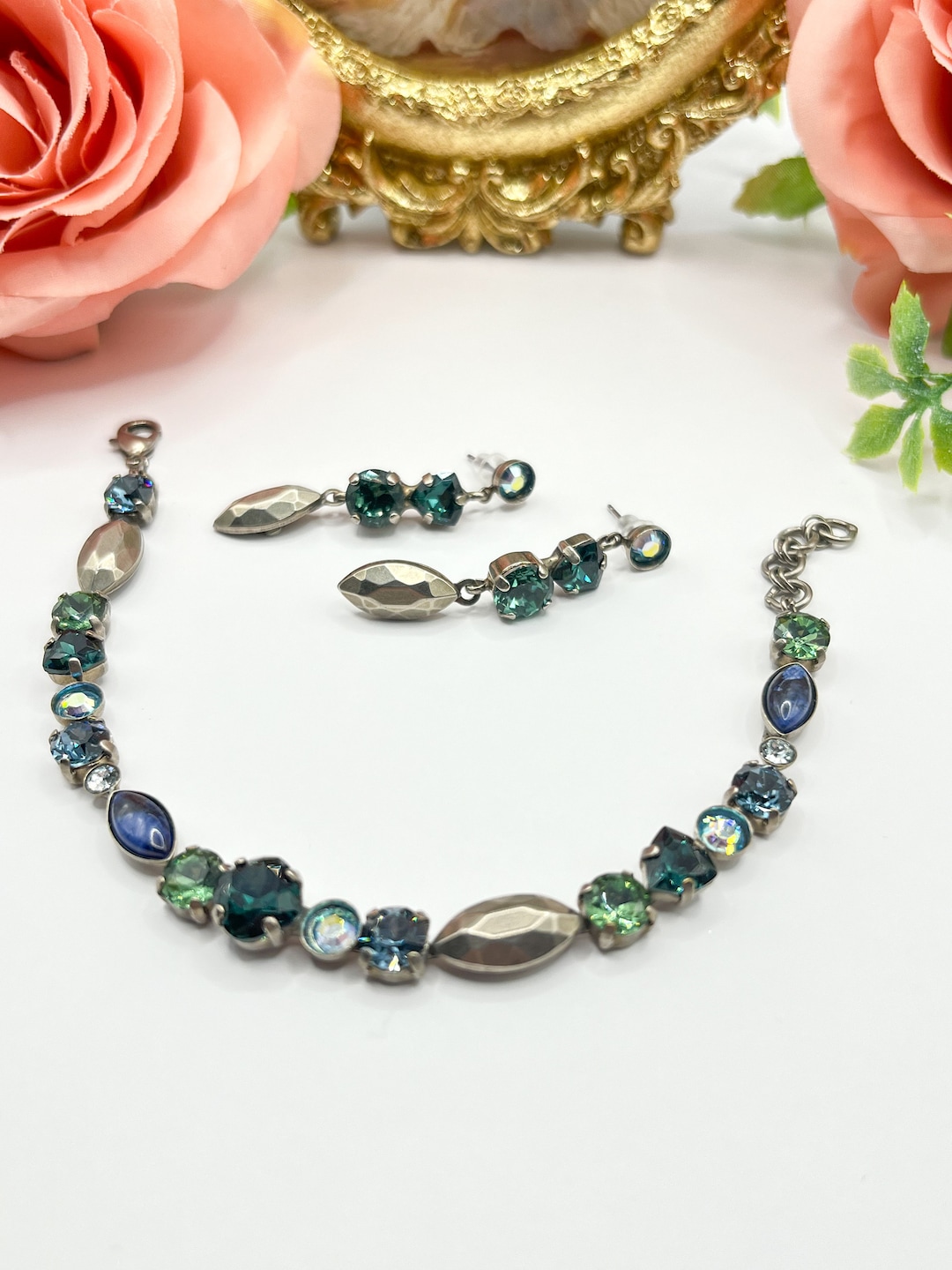 Vintage Vintage SORRELLI Italy Blue Green Grey Crystal Bracelet ...