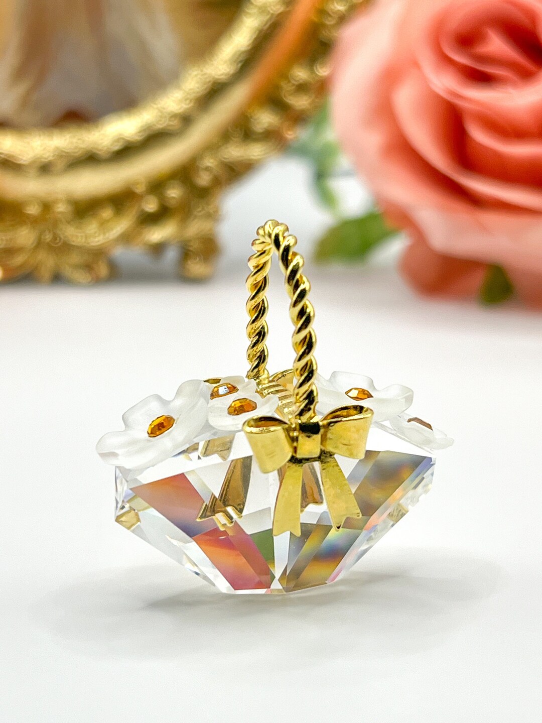 Vintage SWAROVSKI Miniature Crystal Flower Basket With Gold ...