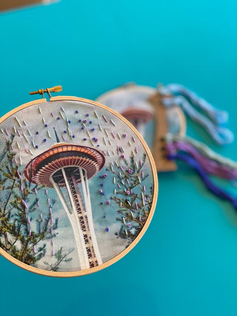 DIY Craft Kit Embroidery Seattle Space Needle | Etsy