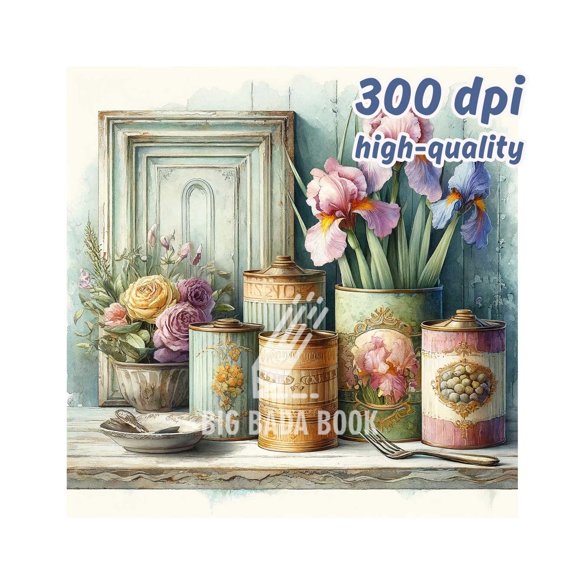 Shabby Chic Retro Cans and Flowers, 14 JPG - Etsy
