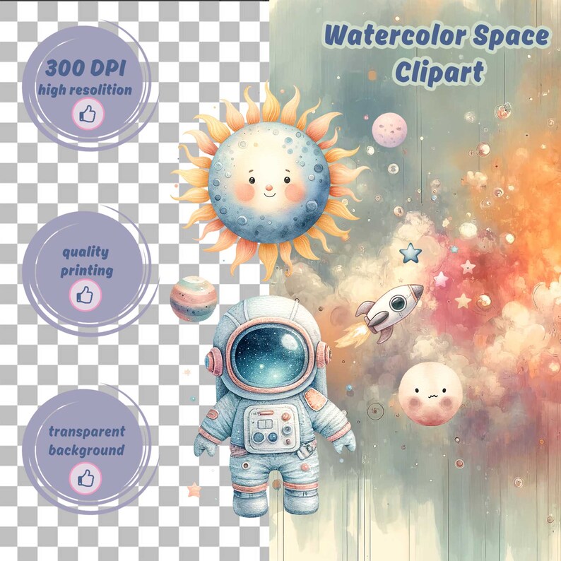 Watercolor Space Clipart, Astronaut Nursery Clipart, Bundle, Astronaut ...