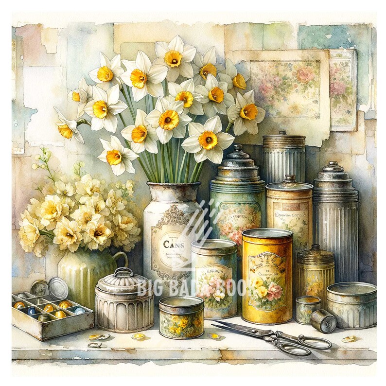 Shabby Chic Retro Cans and Flowers, 14 JPG - Etsy