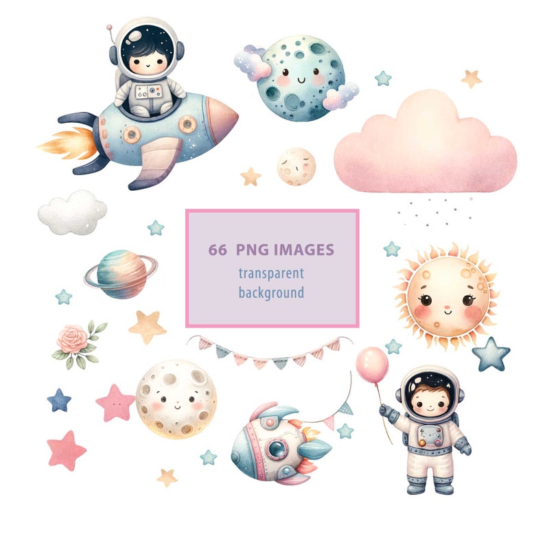 Watercolor Space Clipart Bundle, Astronaut Nursery Clipart, Astronaut ...
