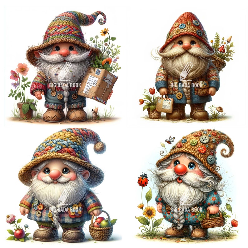 Garden Gnome Clipart Bundle: Summer Flower Gnomes (digital Download) - Etsy