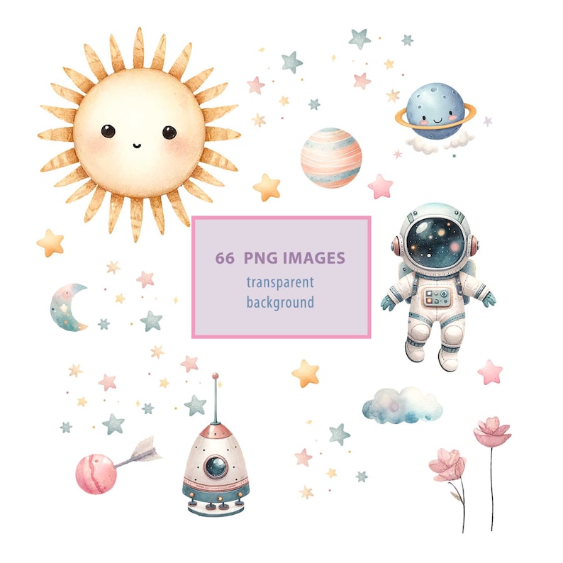 Watercolor Space Clipart, Astronaut Nursery Clipart, Bundle, Astronaut ...