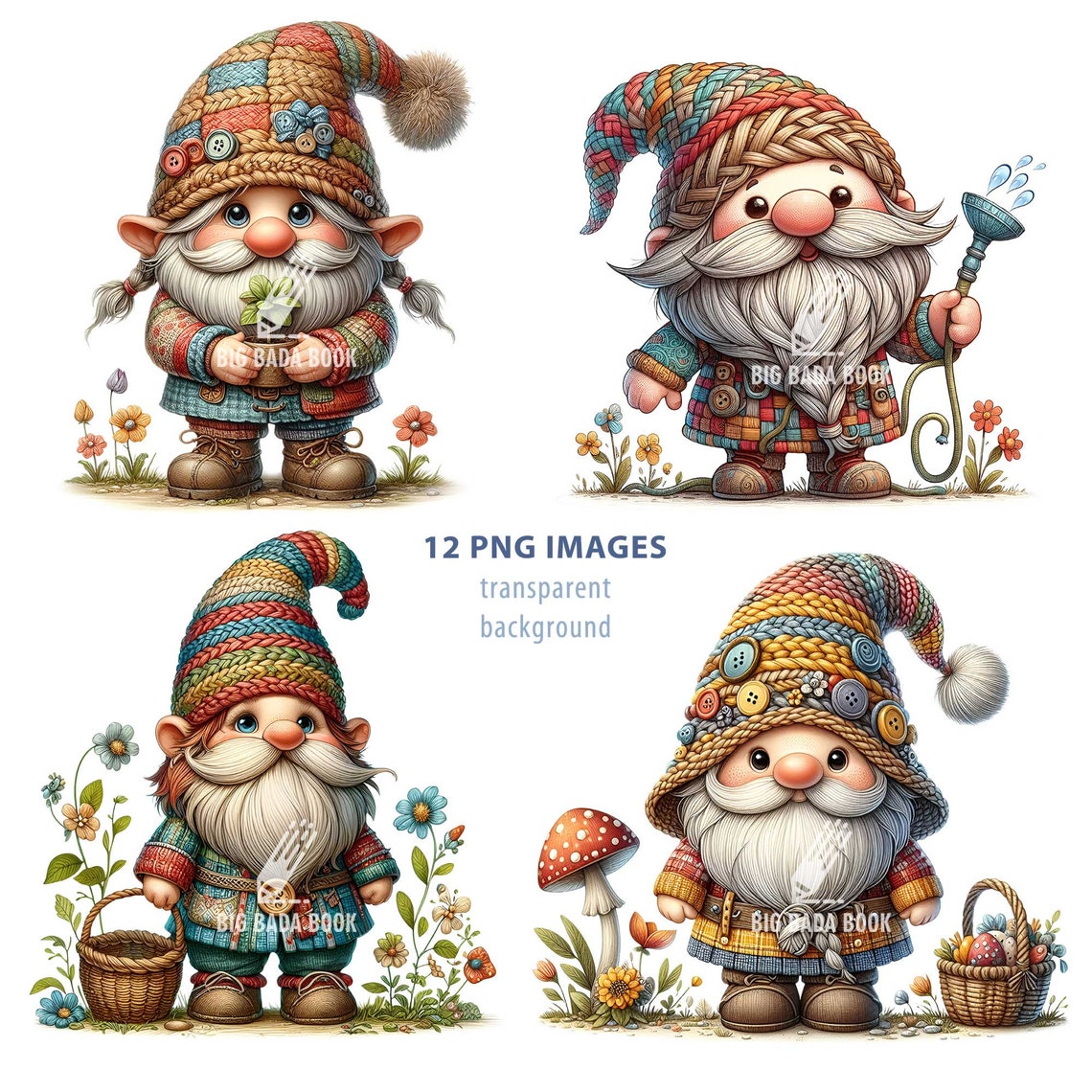 Cute Garden Gnome, Gnome Clipart Bundle, PNG - Etsy