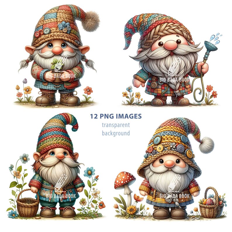 Watercolor Garden Gnome Clipart Bundle PNG – Cute Nursery Art, Card ...