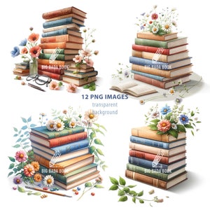 Watercolor Books Clipart, Book, Reading, Education Illustrations, PNG ...