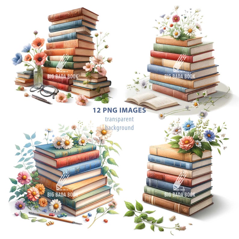 Watercolor Books Clipart, Book, Reading, Education Illustrations, PNG ...