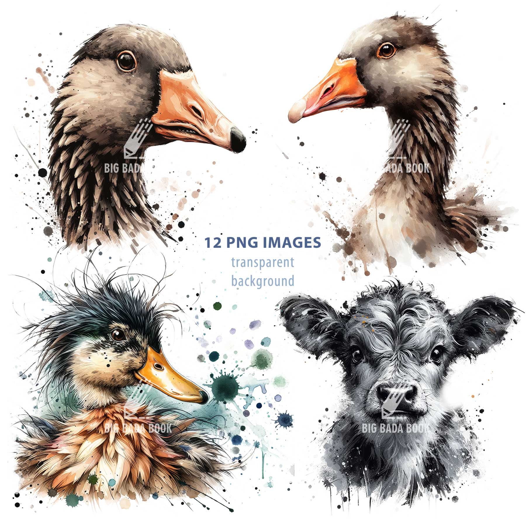 Watercolor Cute Animals, Baby Animals PNG, Nursery Clipart, Colorful ...