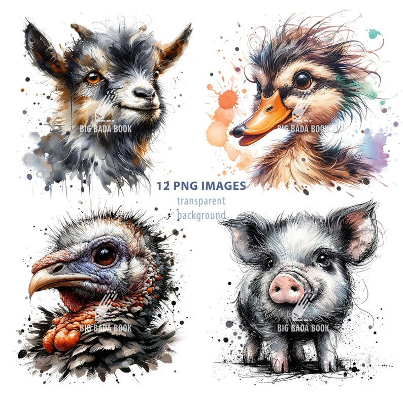 Watercolor Cute Animals, Baby Animals PNG, Nursery Clipart, Colorful ...