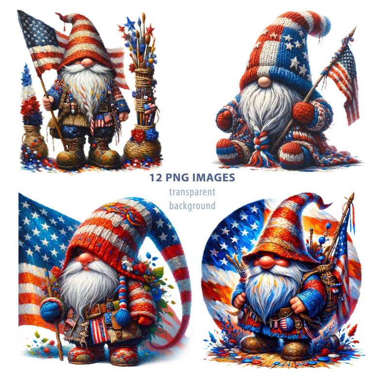 Patriotic Gnomes USA, Memorial Day, Summer Gnome Decor Png, Printable ...