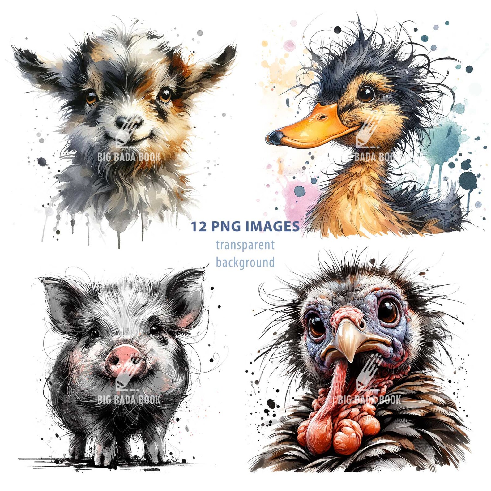Watercolor Cute Animals, Baby Animals PNG, Nursery Clipart, Colorful ...