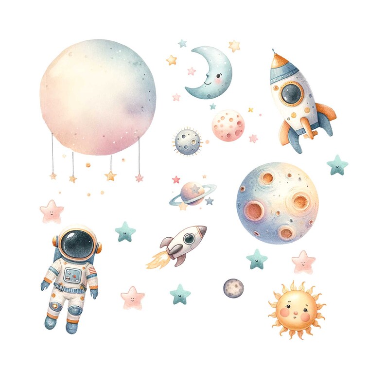 Watercolor Space Clipart, Astronaut Nursery Clipart, Bundle, Astronaut ...