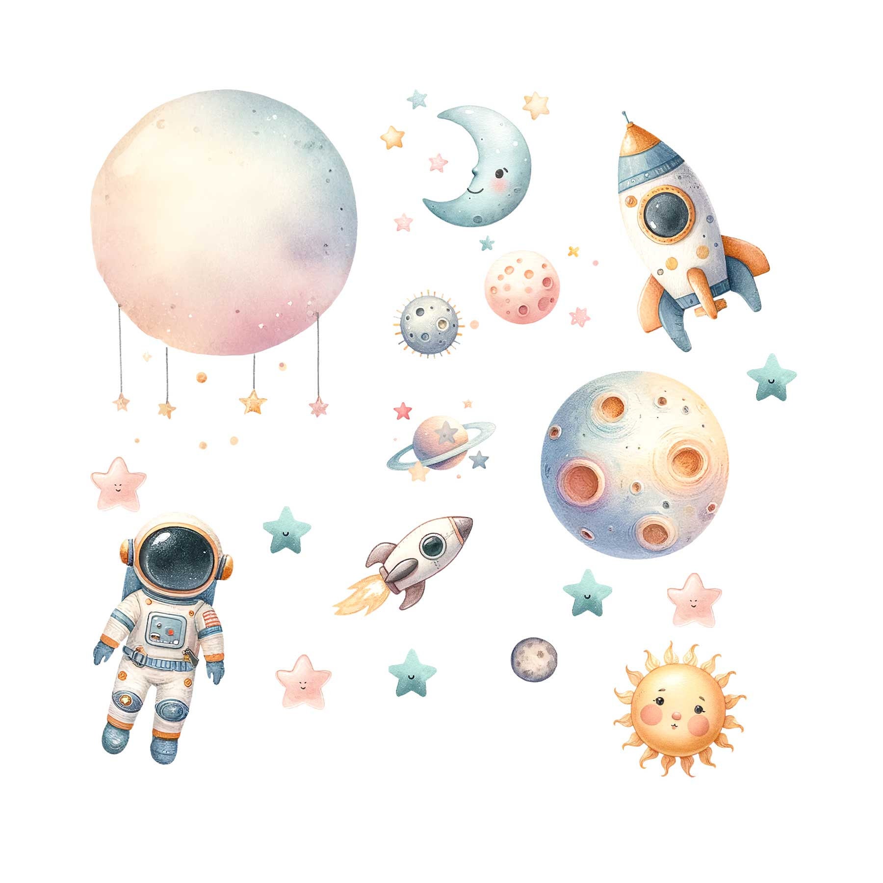 Watercolor Space Clipart, Astronaut Nursery Clipart, Bundle, Astronaut ...
