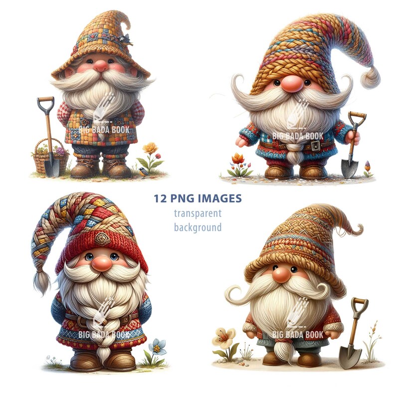 Cute Garden Gnome, Gnome Clipart Bundle, PNG - Etsy