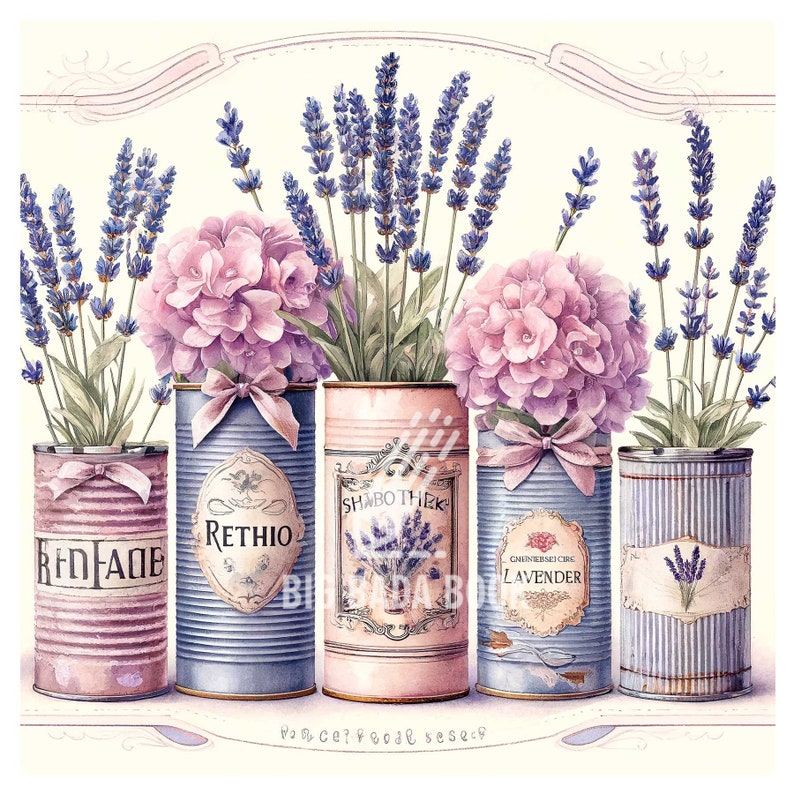 Shabby Chic Retro Cans and Flowers, 14 JPG - Etsy
