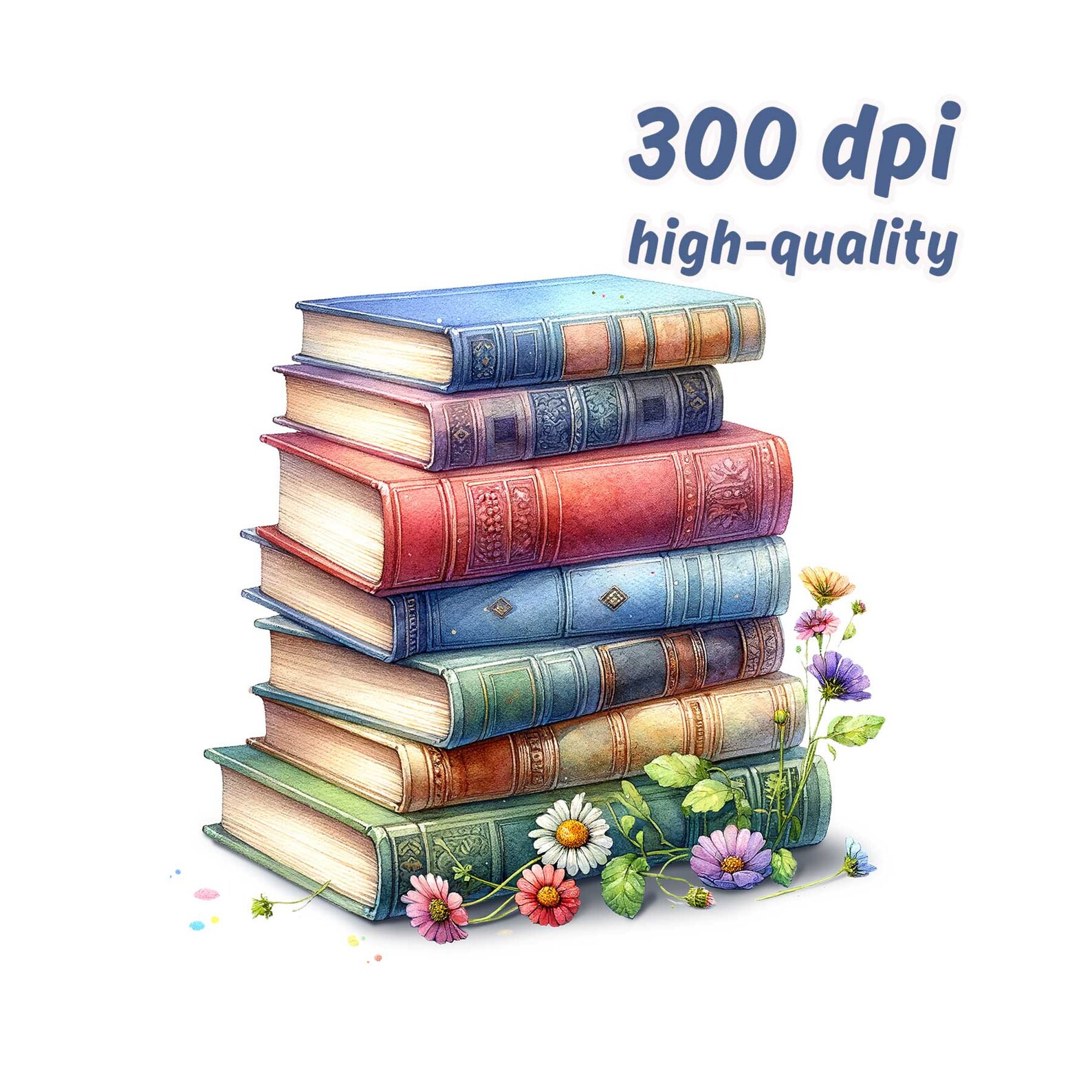 Watercolor Book Clipart: Vintage Education PNG Graphics (digital ...