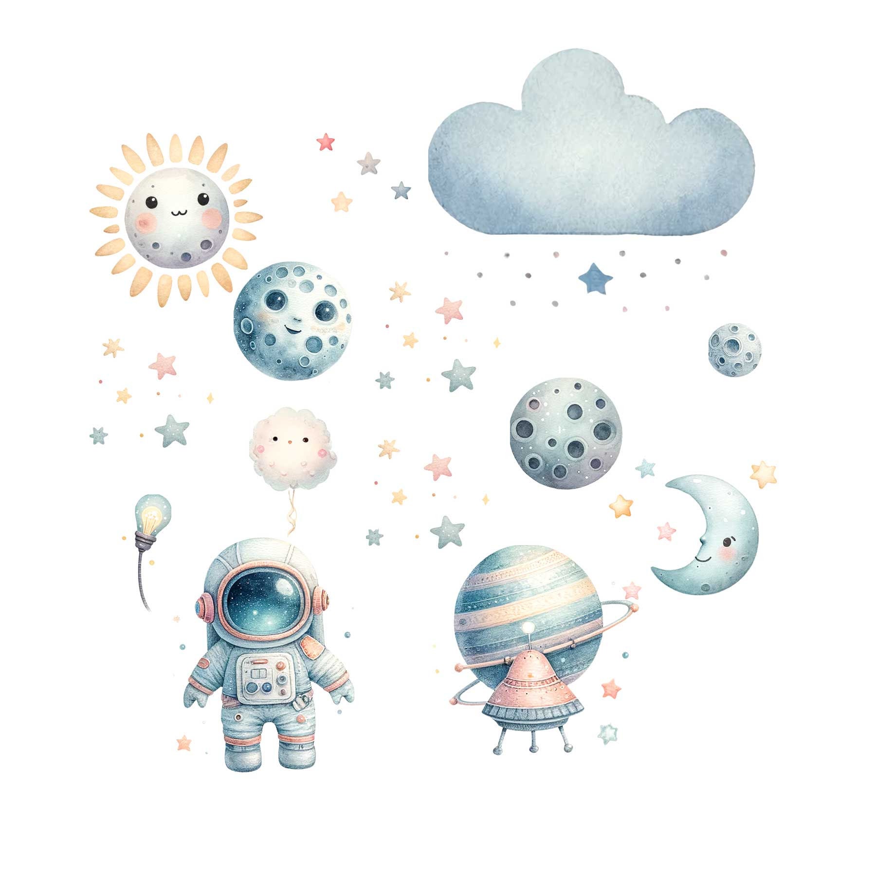 Watercolor Space Clipart, Astronaut Nursery Clipart, Bundle, Astronaut ...