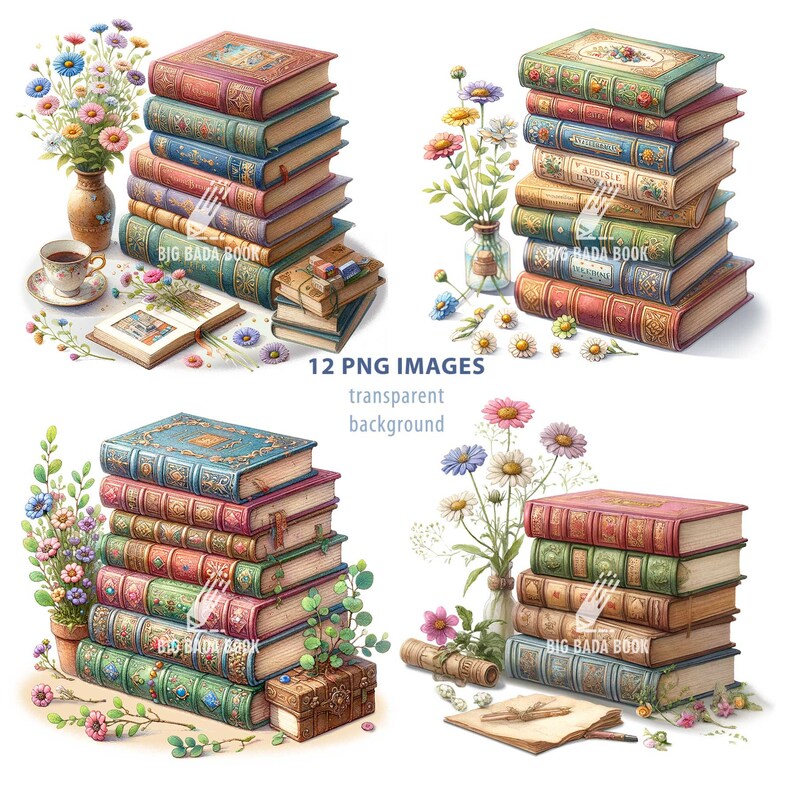 Watercolor Books Clipart, Book, Reading, Education Illustrations, PNG ...