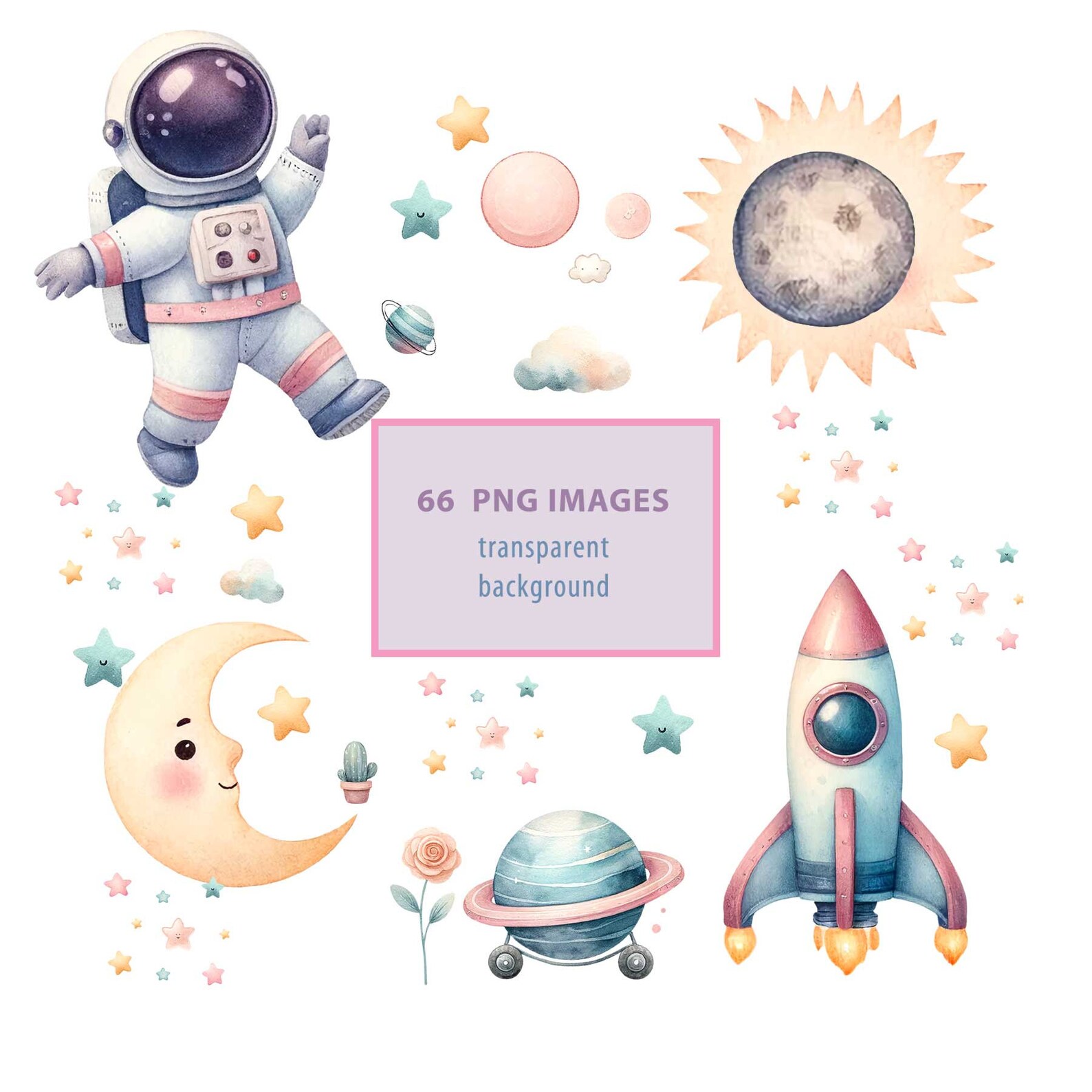 Watercolor Astronaut Clipart Bundle: Space Nursery PNG (digital ...