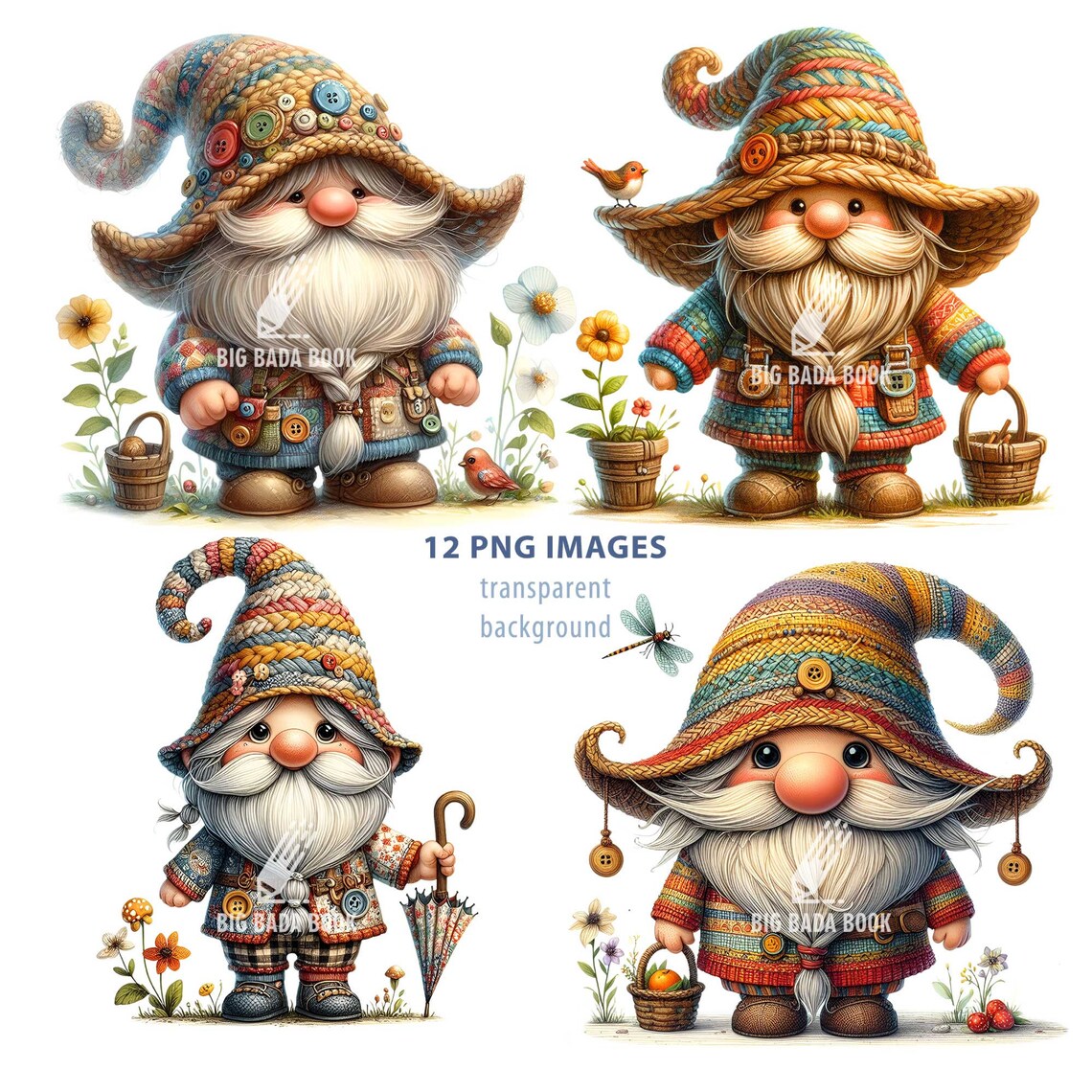 Cute Garden Gnome, Gnome Clipart Bundle, PNG - Etsy