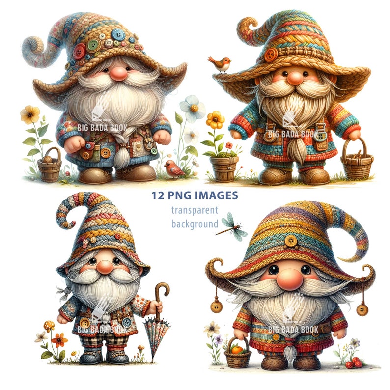 Watercolor Garden Gnome Clipart Bundle PNG – Cute Nursery Art, Card ...
