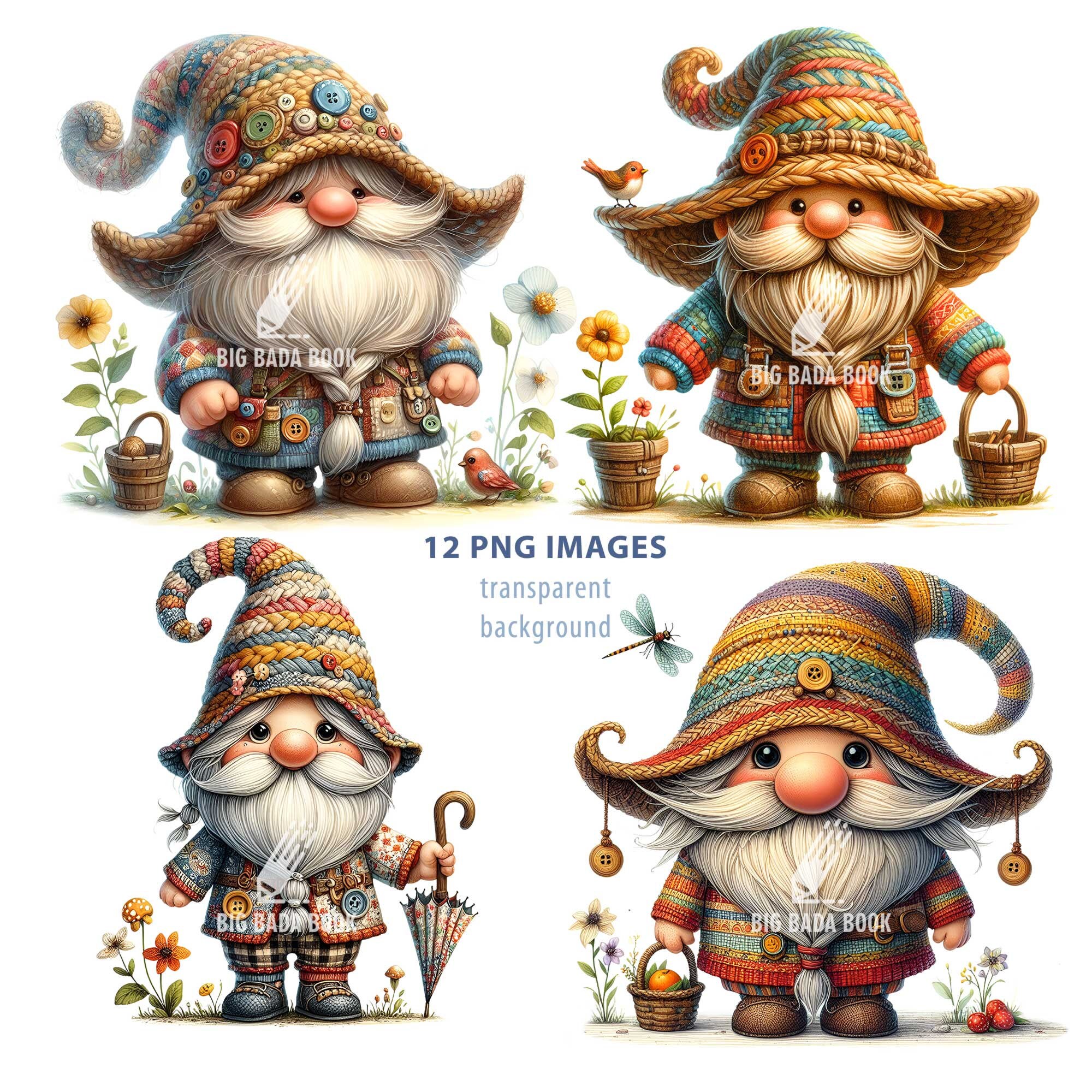 Cute Garden Gnome, Gnome Clipart Bundle, PNG - Etsy