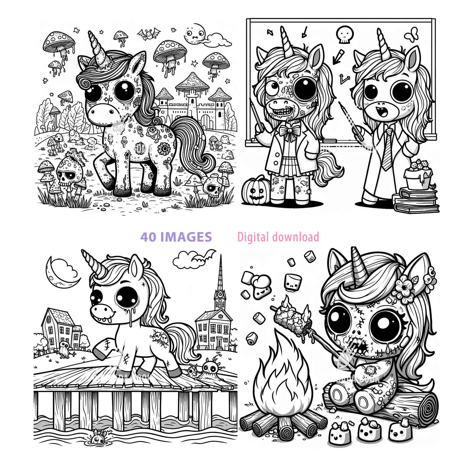 Unicorn Zombie Coloring Pages: Fun Art for Kids & Adults (PDF Download ...