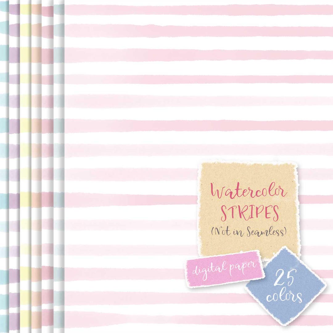 Watercolor Stripes Digital Paper - Simple & Basic Instant Download for ...