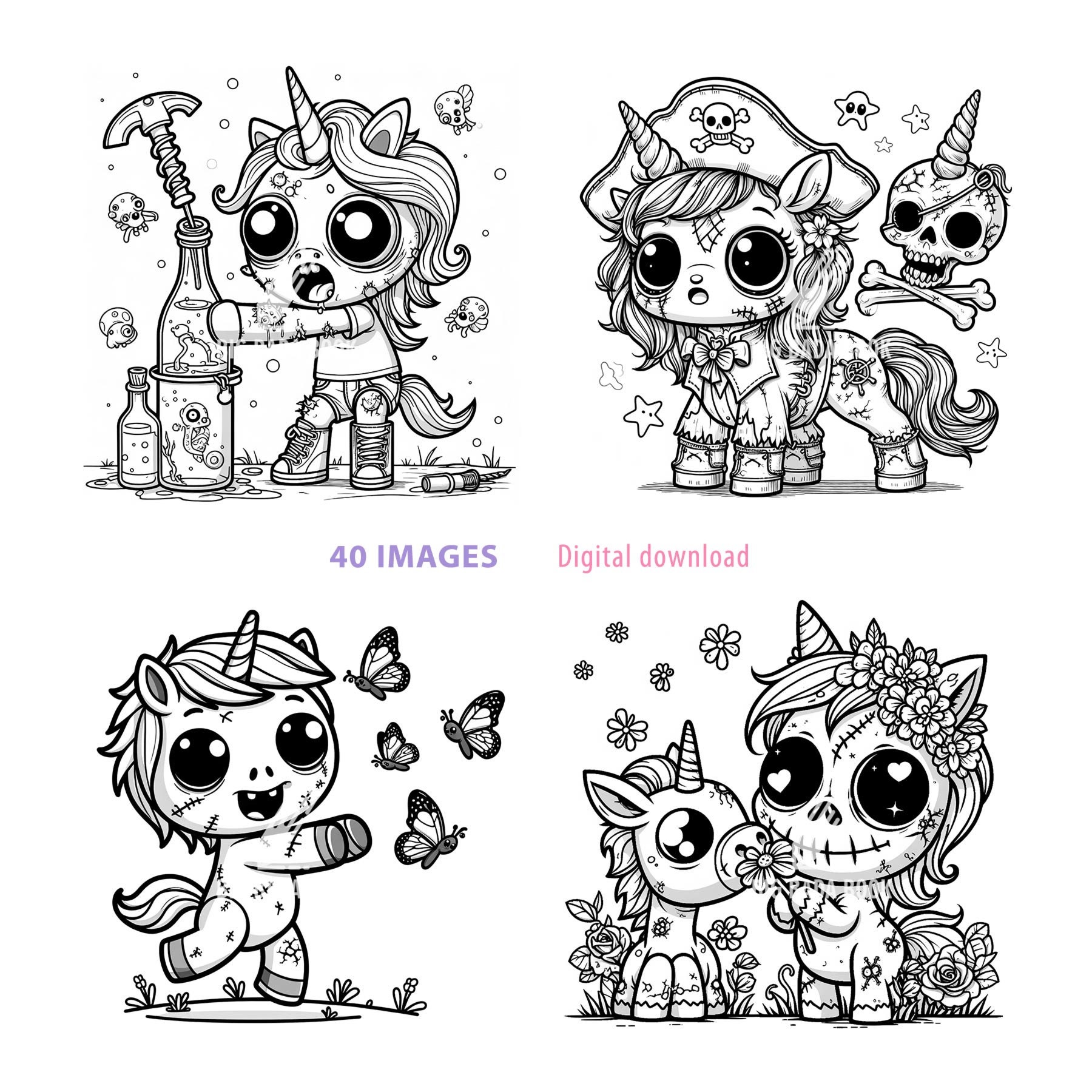 Unicorn Zombie Coloring Pages: Fun Art for Kids & Adults (PDF Download ...