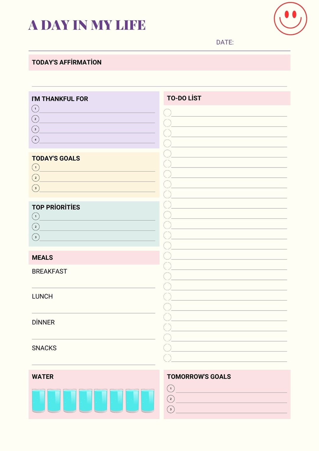 Printable A Day İn My Life to Do List Daily, Weekly To-do Pdf Planner ...