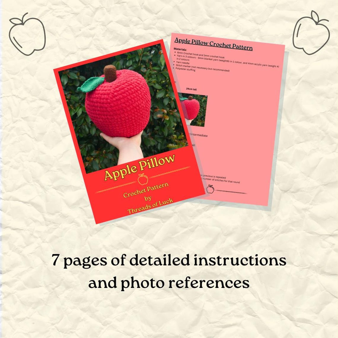 Apple Pillow Crochet PDF Pattern [digital Pattern ONLY] - Etsy