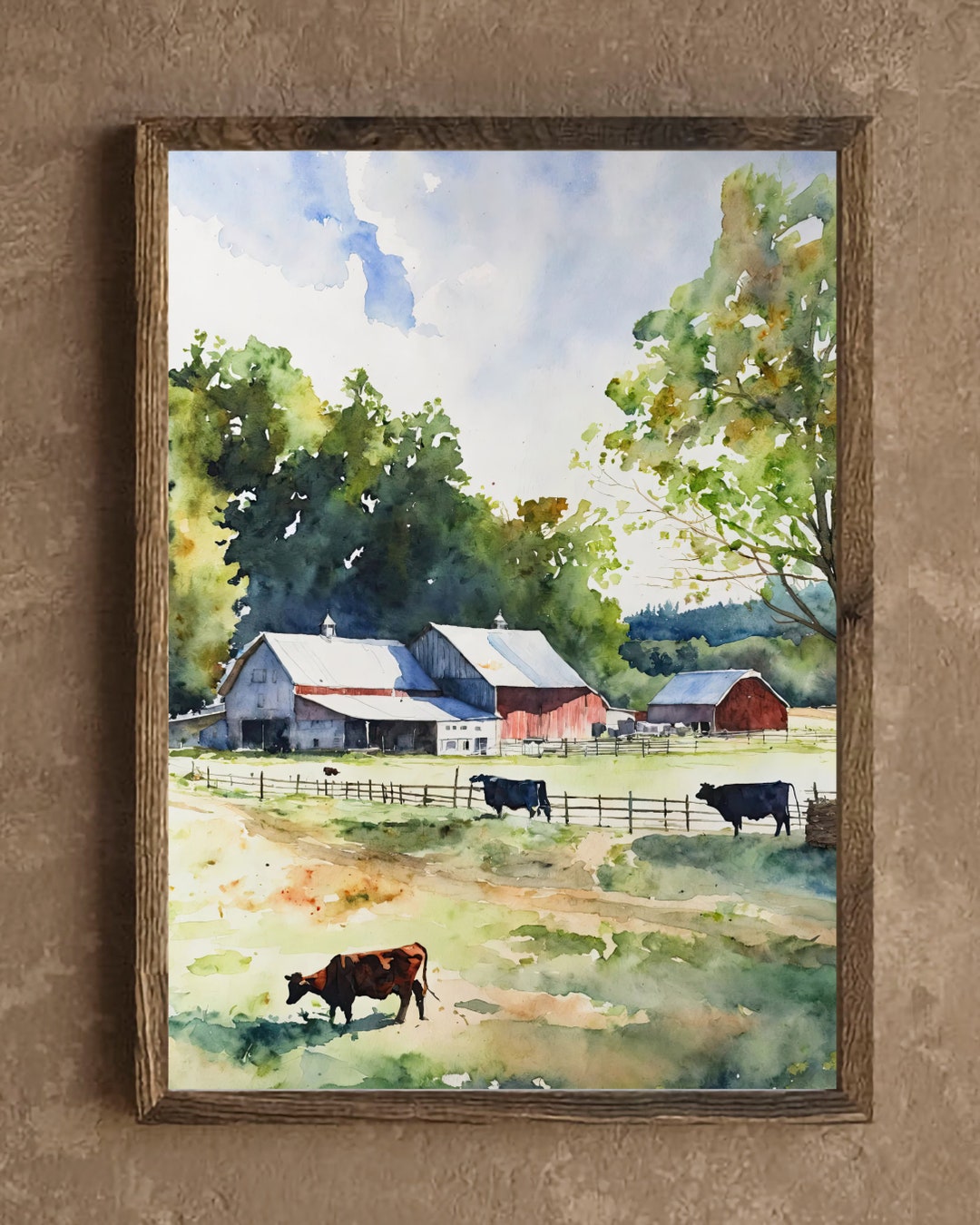 Water Color Farm Print Cow Ranch Wall Art Rustic Country Art Print ...