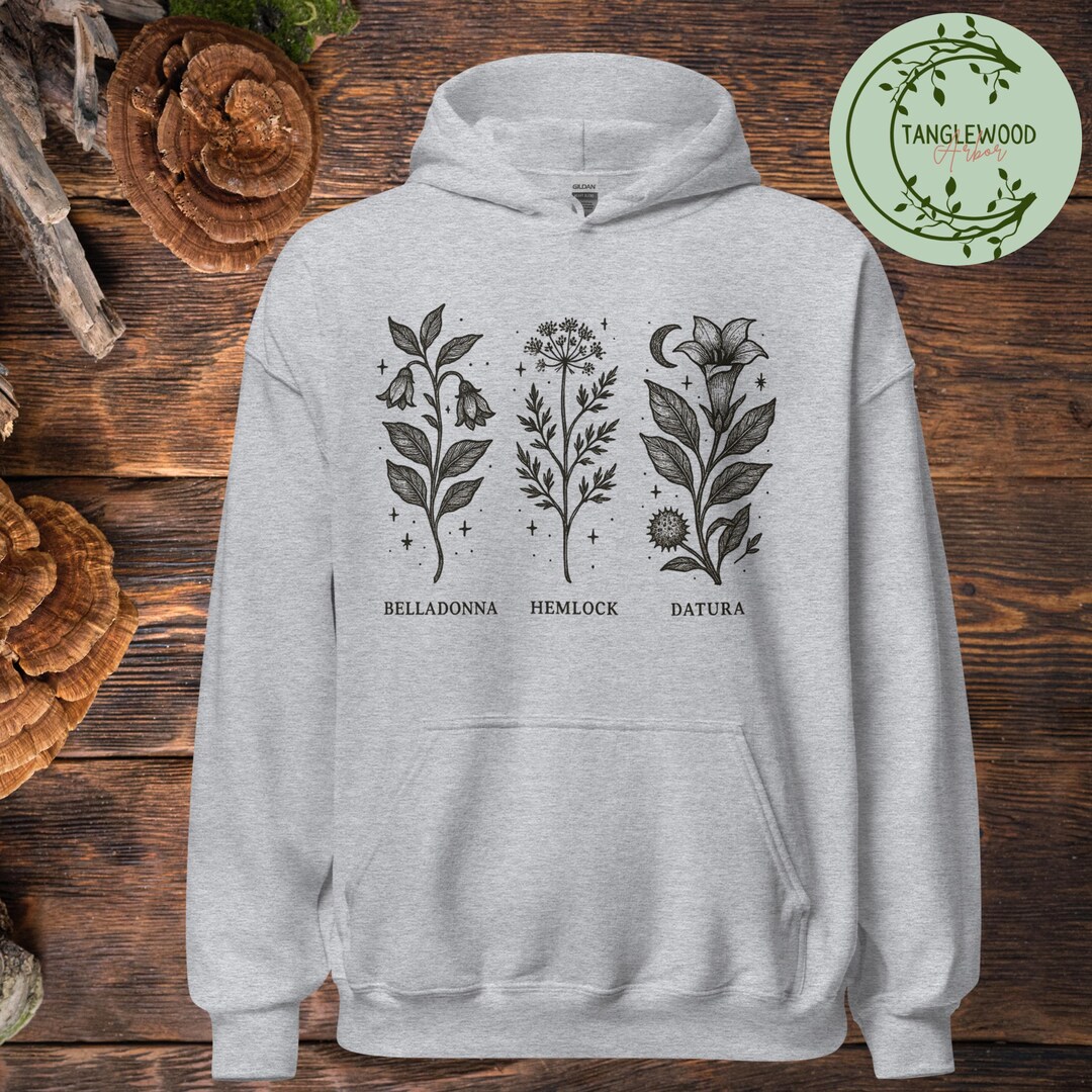 Witchy Plants Hoodie – Belladonna, Hemlock & Datura | Botanical Occult ...