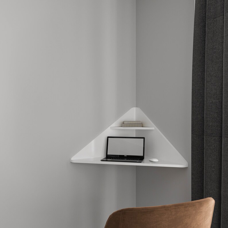 Wood White Wall Mounted Corner Desk, Space Saving Corner Table, Home ...
