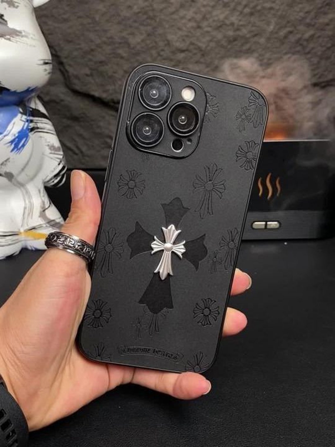 Chrome Hearts Style Gothic Cross Leather iPhone Case Grunge Leather ...