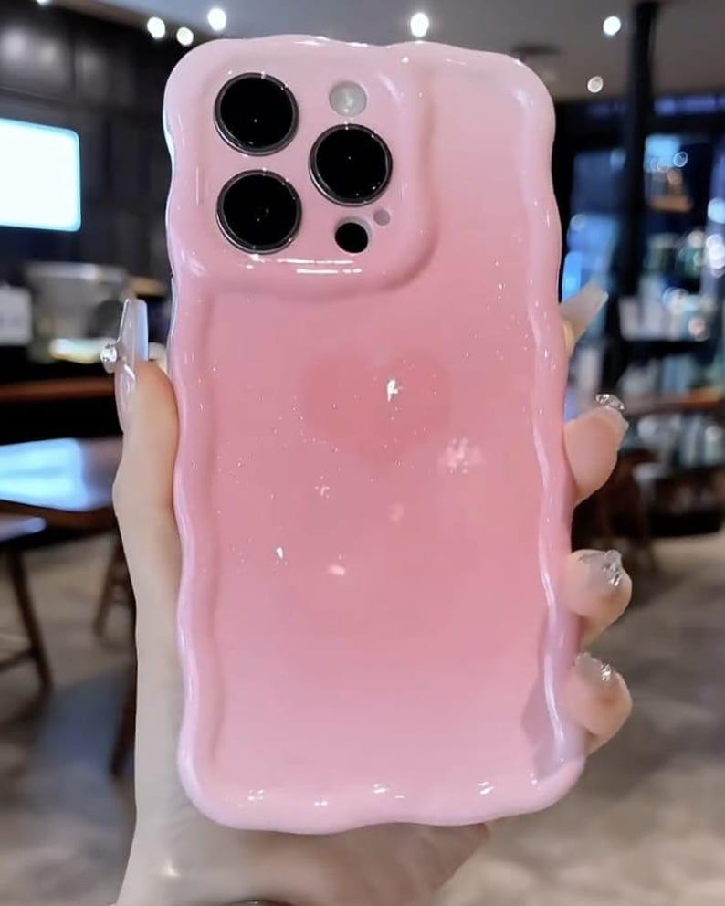 3D Wave Heart iPhone Case: Glossy Pink & Blue Matching Couple Cover - Etsy