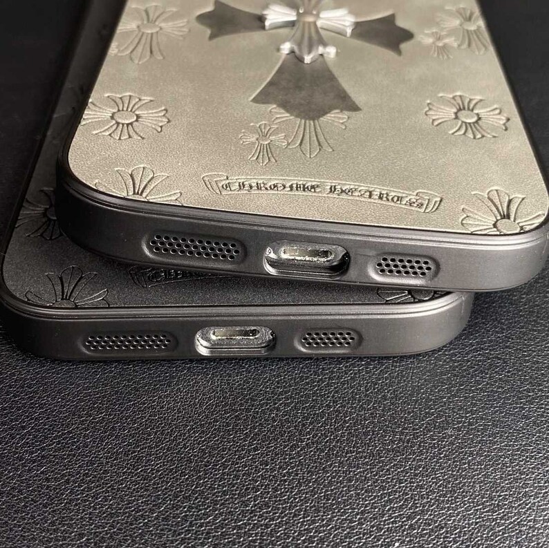 Chrome Hearts Style Gothic Cross Leather iPhone Case Grunge Leather ...