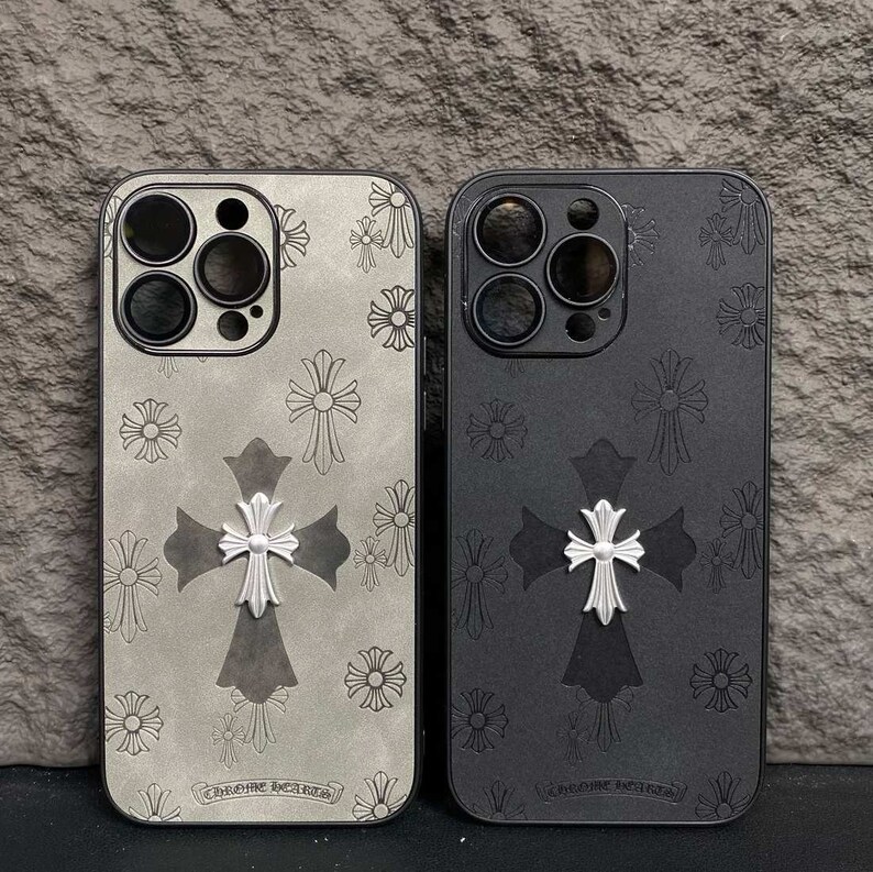 Chrome Hearts Style Gothic Cross Leather iPhone Case Grunge Leather ...