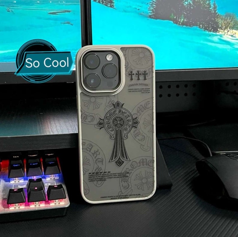 Chrome Hearts Style Gothic Cross Leather iPhone Case Grunge Goth Phone ...