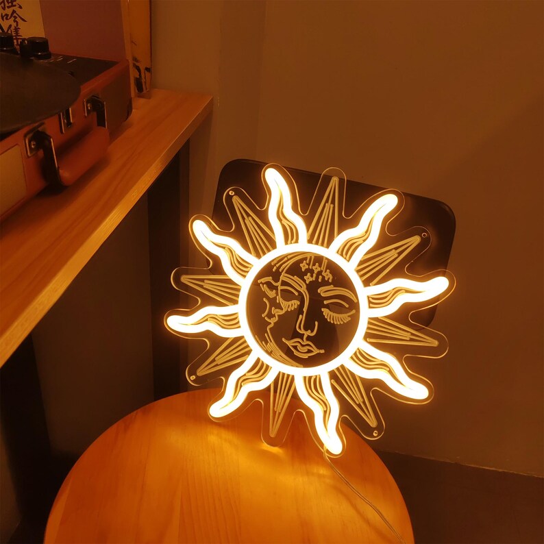 Soul Sun and Moon LED Neon Sign, Half Moon Face Light, Evil Sun Anime ...