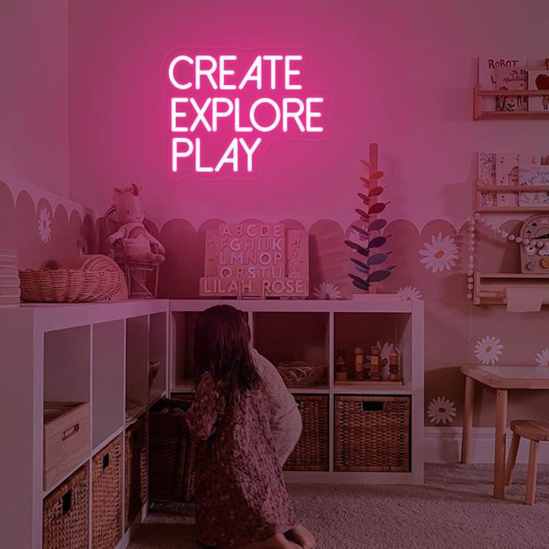 Create Play Explore Neon Sign, Playroom Wall Decor, Play Room Neon ...