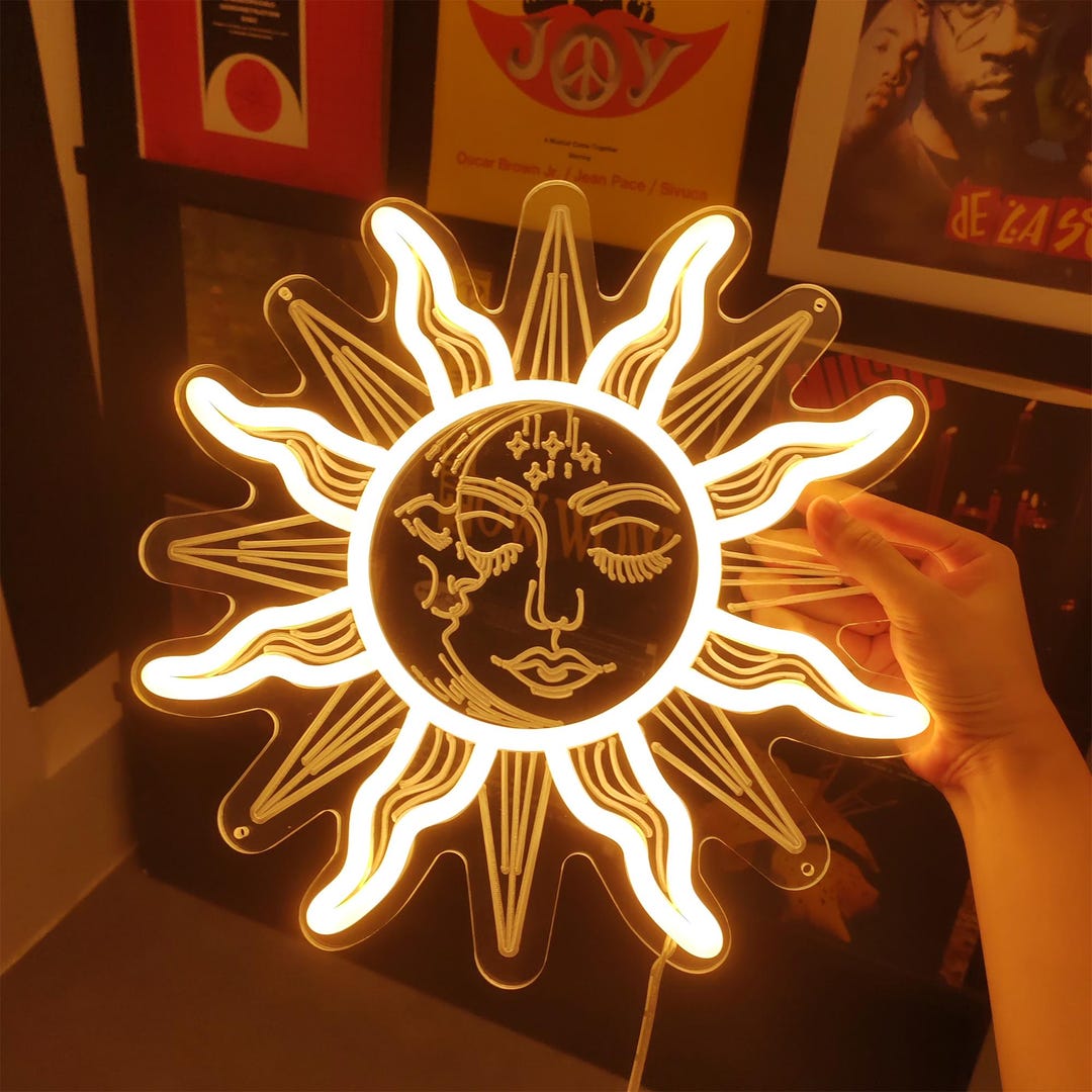 Soul Sun and Moon LED Neon Sign, Half Moon Face Light, Evil Sun Anime ...