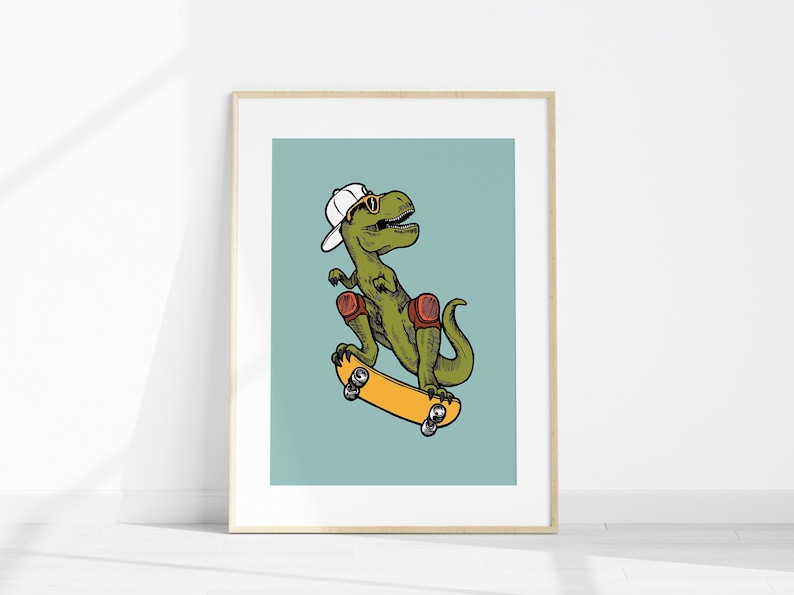 T-rex Boy Room Wall Art, Dinosaurs Art for Kids Bedroom, Playroom Surf ...