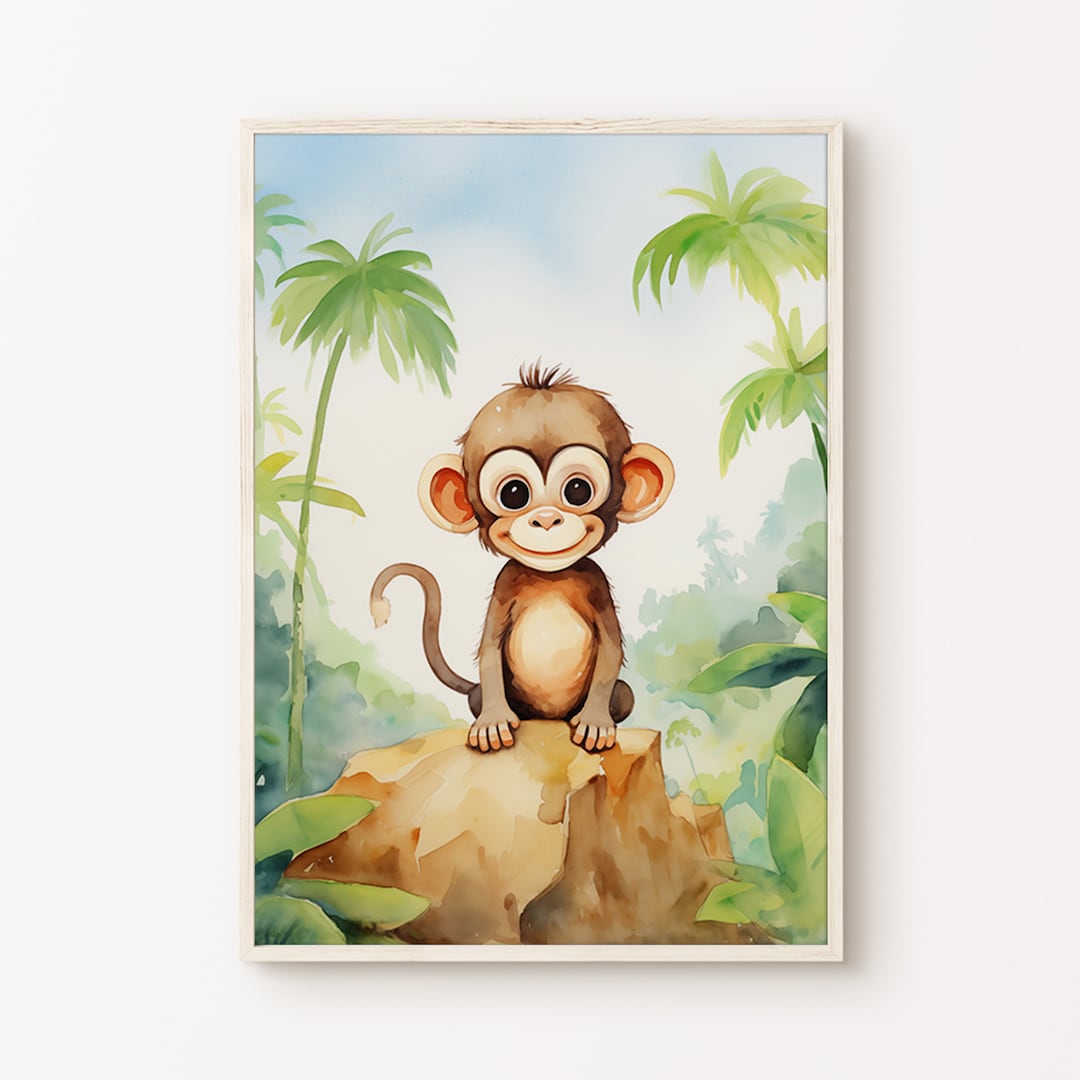 Printable Cute Monkey Print for Kids, Nursery Safari Animal Wall Art ...