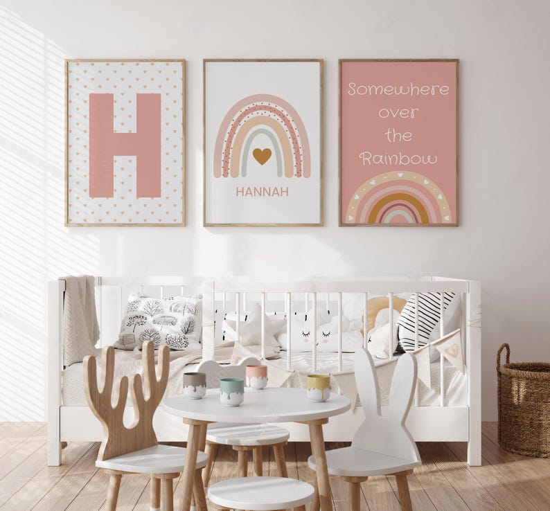 Boho Rainbow Nursery Set of 3 Print, Printable Girls Room Custom Name ...