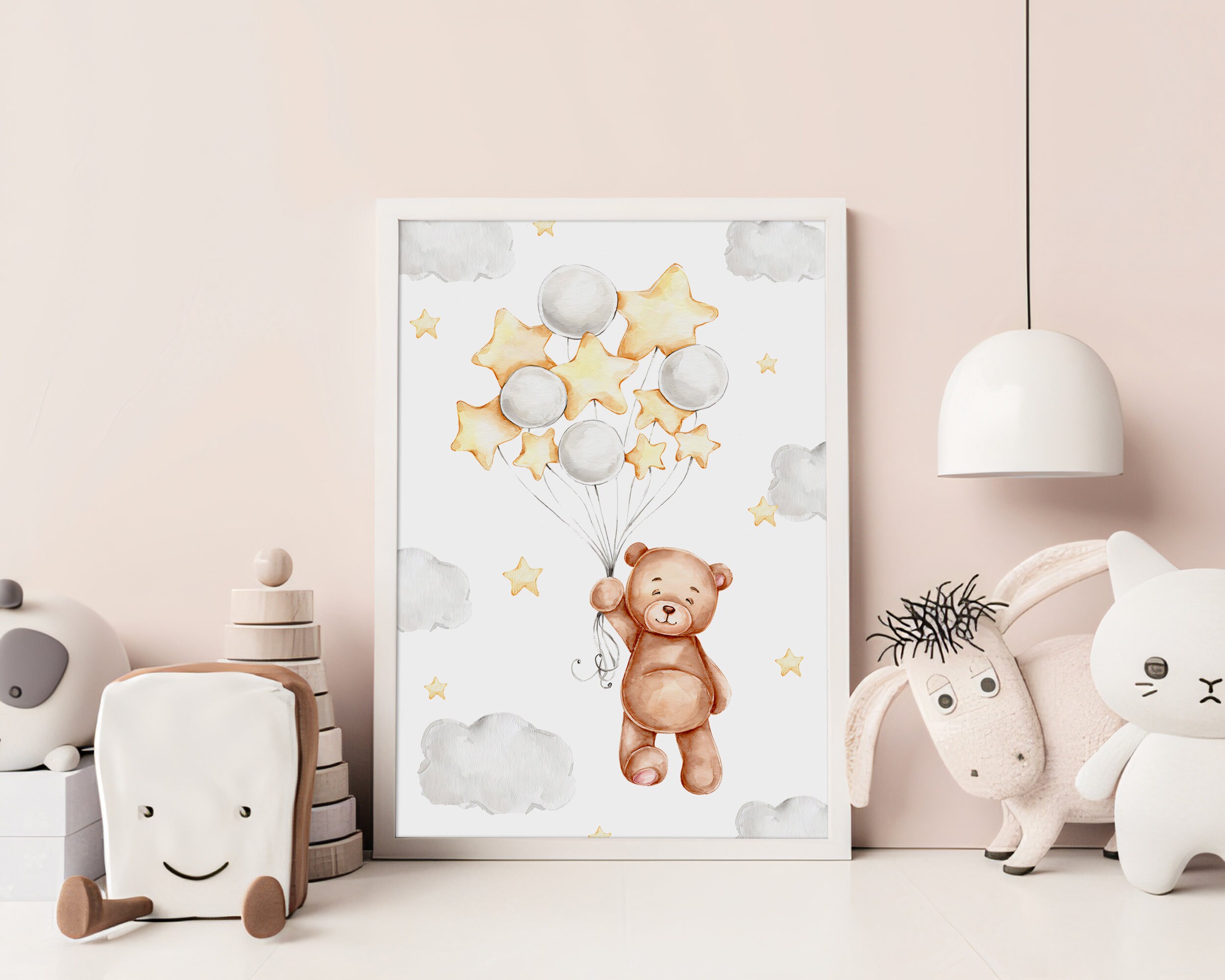 Printable Teddy Bear Nursery Wall Art, Neutral Nursery Bear Print, Cute ...