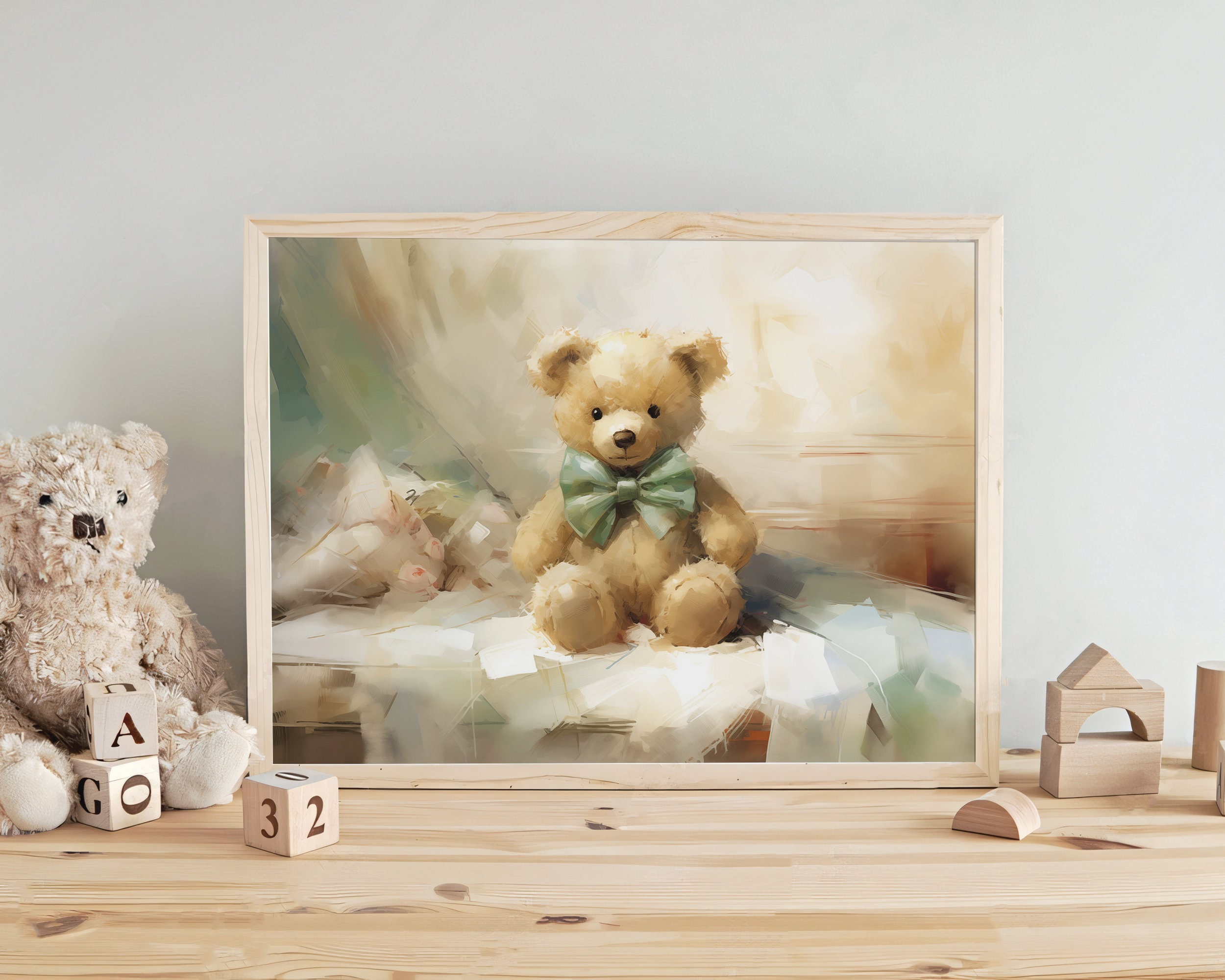 Vintage Teddy Bear Print, Bear Nursery Decor, Teddy Bear Painting ...