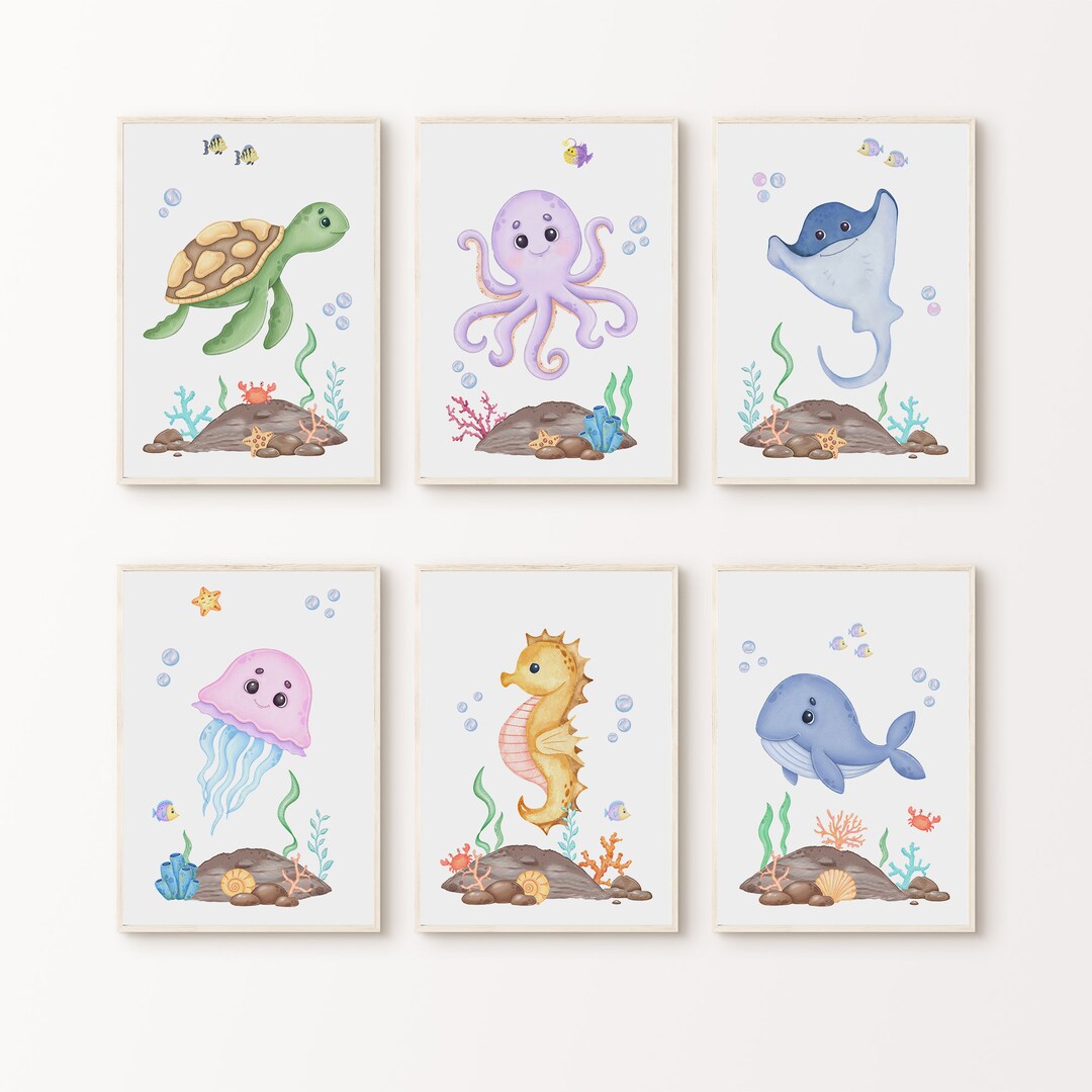 Under the Sea Nursery Prints, Nautical Ocean Animal Posters, Boy ...